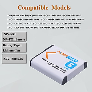 Powertrust 2 Pack NP-BG1 NP-FG1 BG1 Camera Battery and LCD USB Charger for Sony DSC W130 W210 W220 W300 H10 H50 H70 W290 HX7 HX10 HX30 WX10 H55 HX9 T20