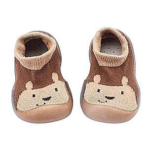 Lykmera Cotton Socks Shoes for Baby Kids Boys Girls Knitted Walking Shoes Children Shoes Breathable Floor Walkers Shoes (Coffee, 26)