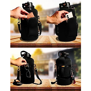 Monohydro 1 gallon Water Bottle, 128 oz Stainless Steel Water Jug double wall Insulated water bottle w lids Leakproof, Paracord Handle, pocket Carrying Pouch -Black