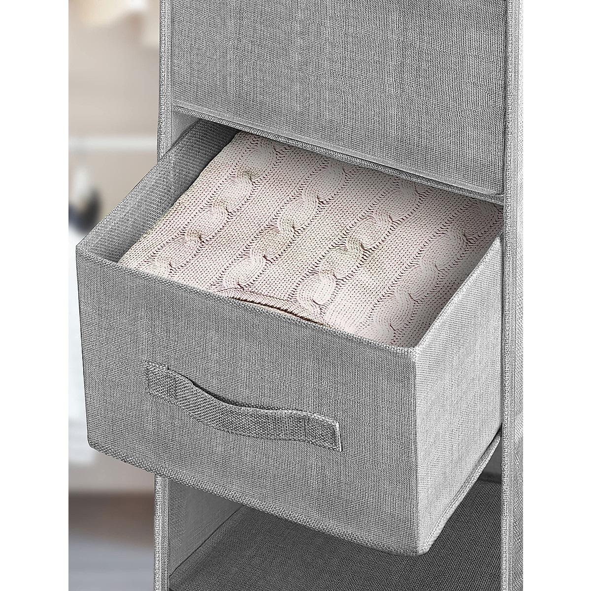 8-Shelf Hanging Closet Organizer with 2 Drawers, 3-Shelf and 5-Shelf Separable Closet Hanging Organizer,Fabric Cloth Hanging Shelf with 2 Sturdy Hooks for Home Clothes Toy Storage, Gray