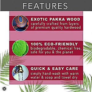 Exotic Pakkawood 7-Piece Kitchen Utensil Set with Spoon, Slotted Spoon, Spatula, Corner Spoon, Small Spoon, Small Spatula/Turner, Spreader - Earth Friendly Material - by Crate Collective (Rainbow)