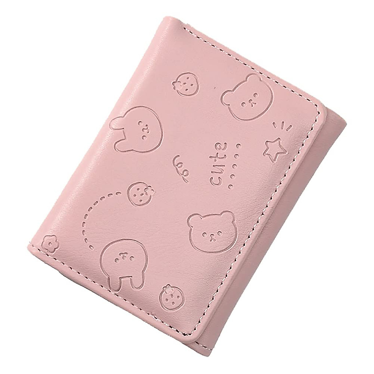 YaJaMa Cute Rabbit Bear Women Wallet Small PU Leather Trifold Slim Credit Card Case Holder Organizer with ID Window for Girls (Pink)