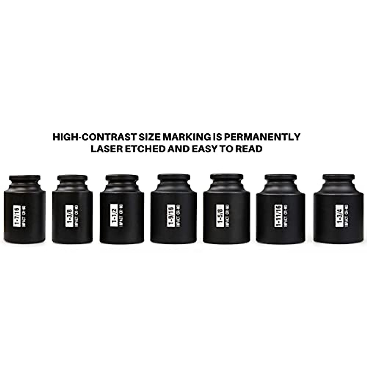 SEKETMAN 7Pcs 1/2" Drive Deep 6-Point Impact Socket Set/Spindle Nut Impact Socket Set, Inch, Cr-Mo,1-3/8-Inch - 1-3/4-Inch