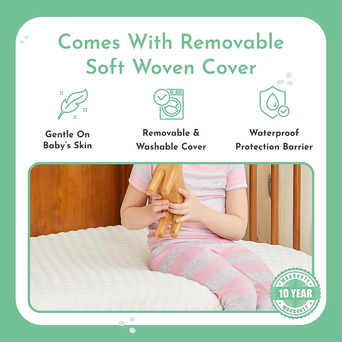 Evolur Comfort Plus Classic 150 Coil Inner Spring Crib & Toddler Mattress, Removable Soft Zipper Cover, Waterproof Greenguard Gold Certified