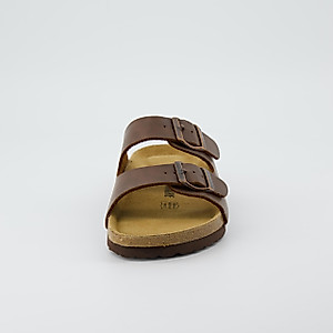 CUSHIONAIRE Lane Cork Footbed Sandals for Women – Comfortable Double Buckle Slip-On with Genuine Suede Footbed & Arch Support Slides for Women Footwear, BROWN 8