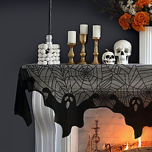OurWarm Halloween Decorations Ghost Spiderweb, Black Lace Spider Web Halloween Fireplace Cover, Cobweb Halloween Mantle Scarf for Halloween Mantel Decor Halloween Party Supplies 21 x 79 Inches