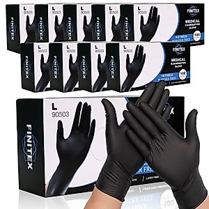 FINITEX Black Nitrile Disposable Medical Exam Gloves - Case of 1000 PCS 6mil Glove Powder-Free Latex-Free Gloves (Large)