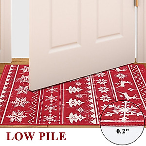 SHACOS Christmas Doormat 2x3ft Red Snowflakes Christmas Tree Deer Xmas Holiday Decor Non Slip Soft Machine Washable Christmas Decorative Rug Small Rug Indoor Front Door Mat for Entryway, Red Beige