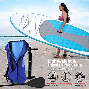 SereneLife Stand up Paddle Board Inflatable - Non-Slip SUP Paddle Board Paddle, Pump, Leash, and Accessories - Fun Water inflatable paddle board for Adults and Youth with Wide Stable Design