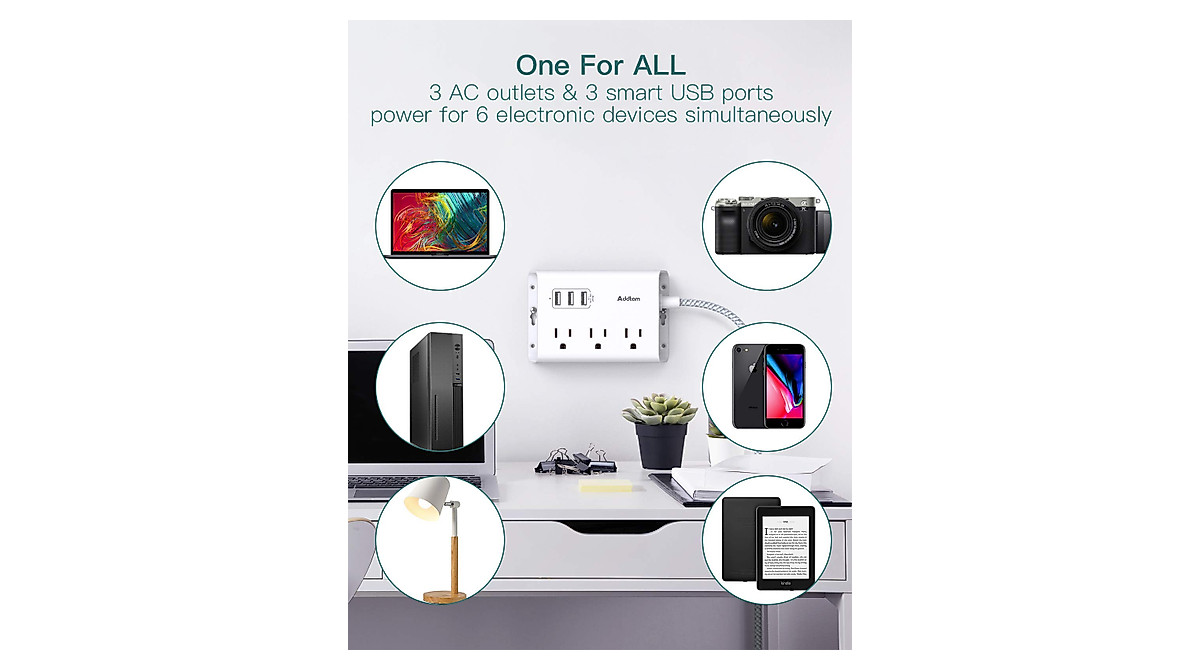 Addtam Power Strip Surge Protector with 6 Outlets & USB