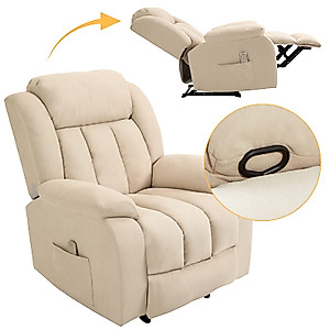 HOMHUM Massage Recliner Chair Fabric Heated Ergonomic Lounge Chair for Living Room Overstuffed Reclining Chair Single Sofa, Remote Control, Beige