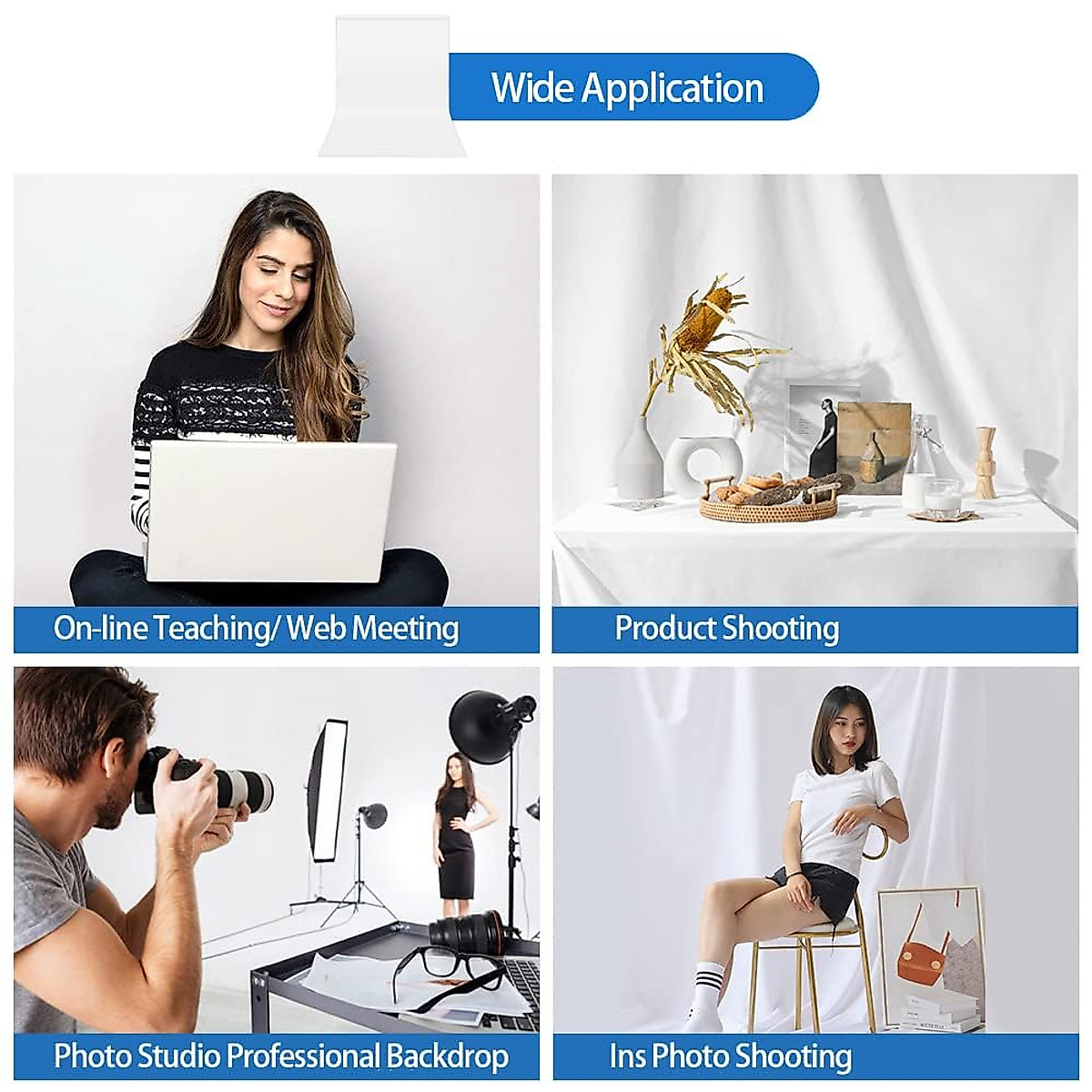 White Photography Backdrops for Photoshoot, HEMMOTOP 10x8 ft White Photo Backdrop Background Curtain, for Video Recording, Photographic Studio, Picture, Party, Photos, Product (Backdrop only)