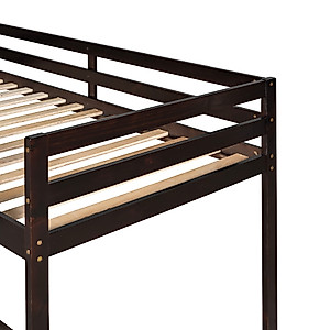 Harper & Bright Designs Kids Low Loft Bed with Slide, Twin Size Wooden Loft Bed Frame, Espresso