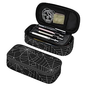 PAUSEBOLL Spider Web Pencil Case for Kids, Black Pencil Box Large Capacity Durable Pencil Pouch Storage Pen Bag Stationary Case Desk Organizer with Zippers for Teens Adults