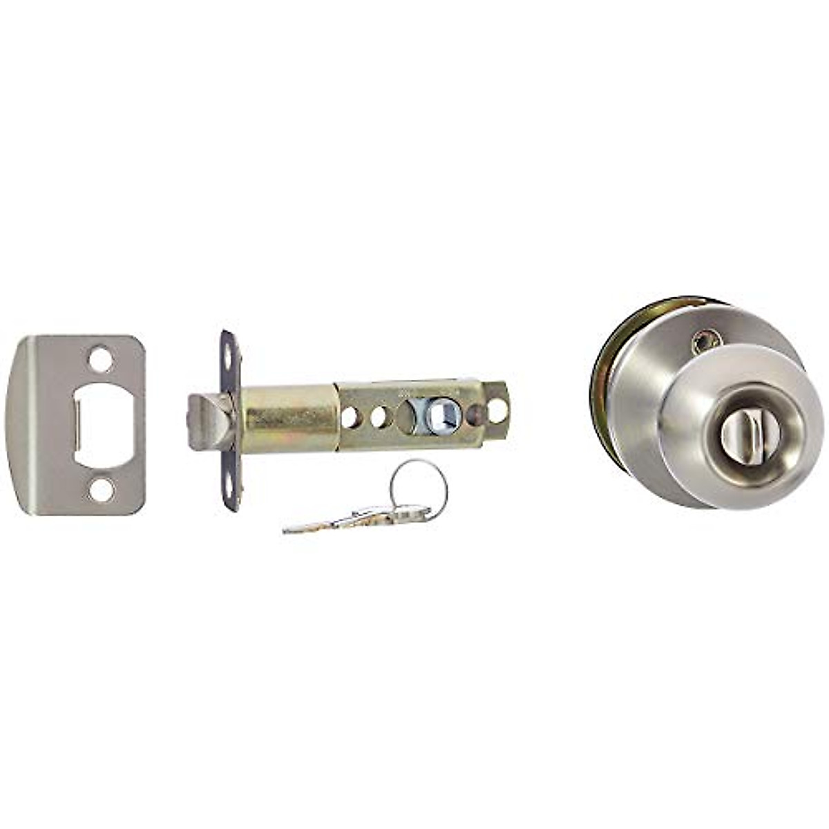 Amazon Basics Exterior Door Knob With Lock, Standard Ball, Satin Nickel