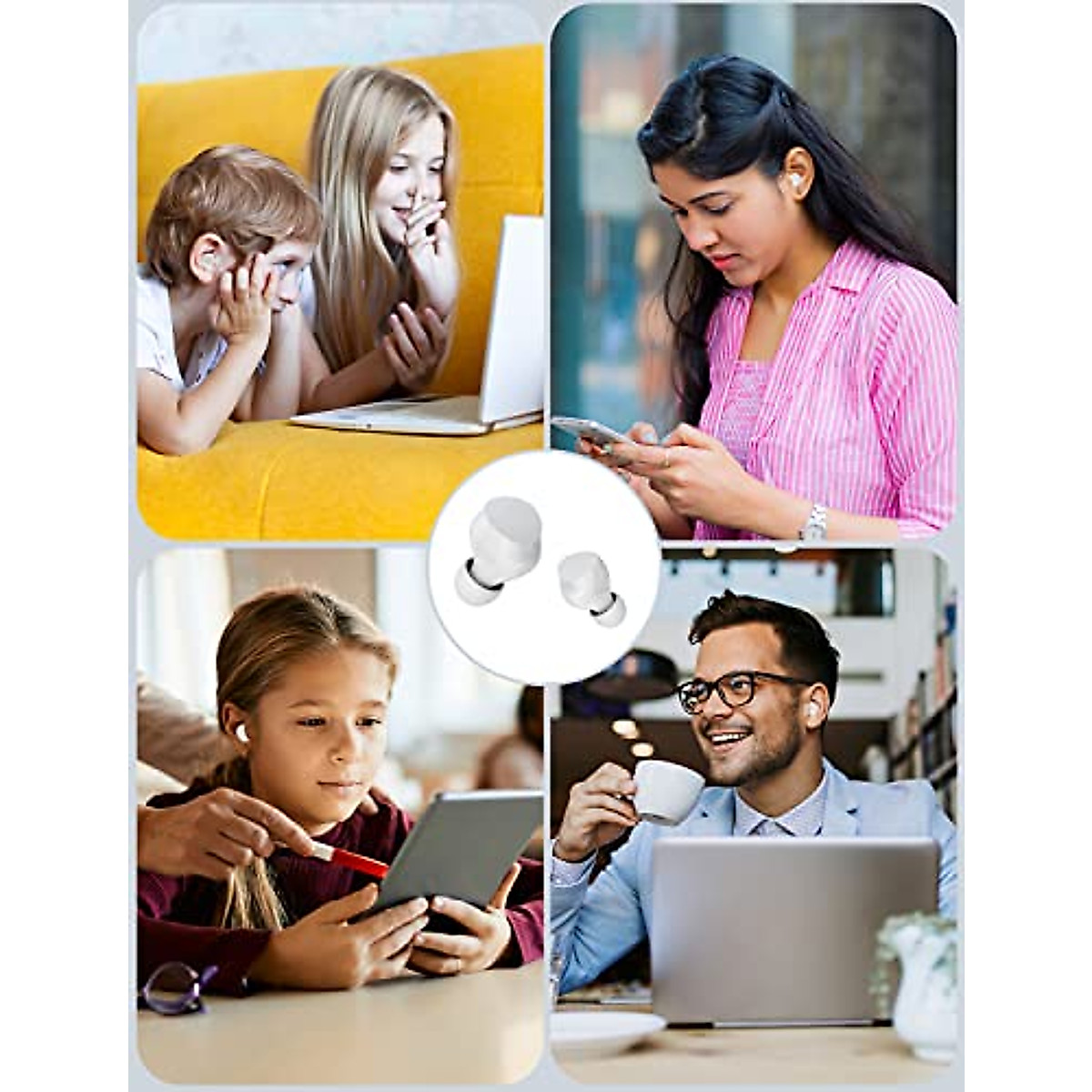 Wireless Earbuds for Kids, Wireless Headphones with Cute Panda Charging Case with Mic, Noise Cancelling,Typ-C Charging, 3D Stereo Waterproof Bluetooth ear buds for Sport & Outwork,3 x ear caps(S,M,L)