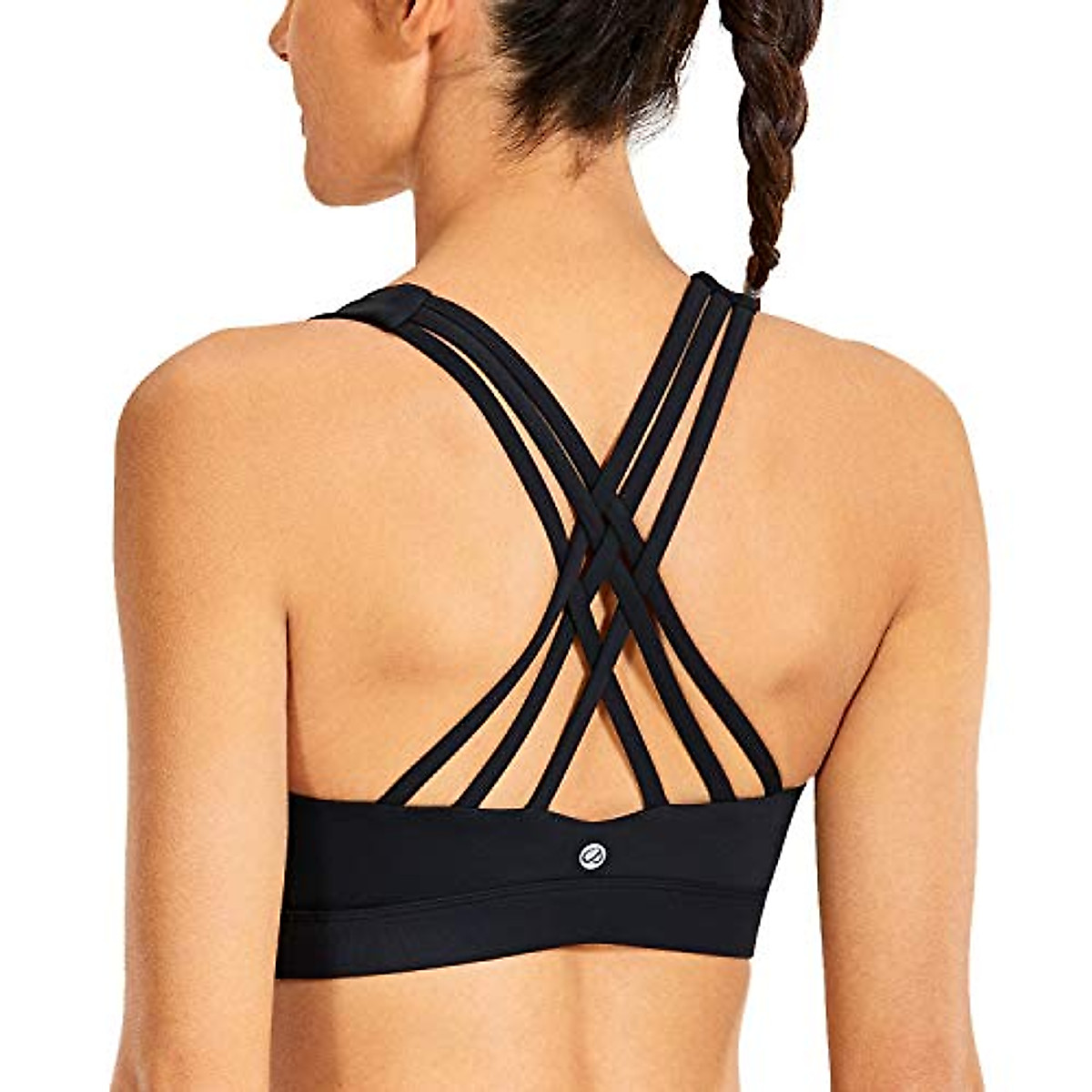 CRZ YOGA Women's Strappy Sports Bra Full Coverage Padded Full Size Criss Cross Workout Yoga Bra Tops Black-Full Size 38DD