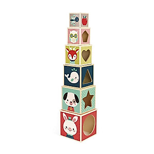 Janod Baby Forest 6-Block Stacking Pyramid - Ages 12 Months+ - J08016