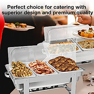Restlrious Chafing Dish Buffet Set with Roll Top Plastic Cover, Stainless Steel 8 QT Rectangular Chafers and Buffet Warmers Set w/3 Third Size Food Pan, Water Pan, Fuel Can for Catering Event Party