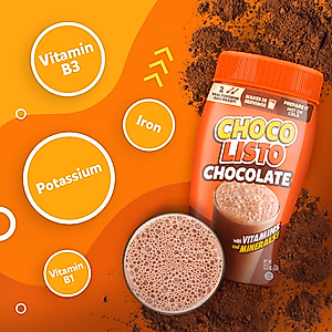 Chocolisto Instant Chocolate Drink, Nutritious Beverage with Vitamins and Minerals, 10.5 oz, Pack of 1.