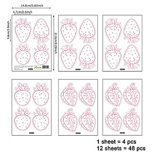 funlife 48 PCS DIY Self Adhesive Strawberry Wall Decals, Peel and Stick Nursery Kids Fruit Wall Stickers, Background Living Room Classroom Party Decoration, Girls Bedroom Wall Decor