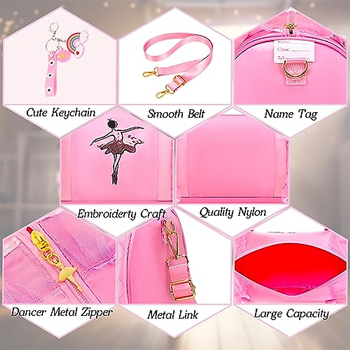 HICCUPfish Cute Toddler Ballet Dance Bag Princess Backpack Pink Shoulder Bag for little Girl (Long mesh)