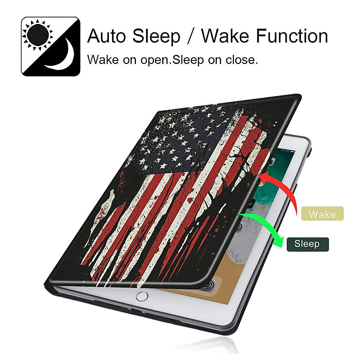 Rotating Case for Samsung Galaxy Tab A 10.1 Inch Model SM-T510/SM-T515 2019,360 Degree Rotating Smart Stand Fold Cover with Auto Wake/Sleep,American US Flag
