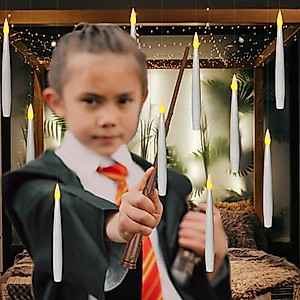 Leejec 20pcs Flameless Taper Floating Candles with Magic Wand Remote, Flickering Warm Light, Battery Operated 6.1" LED Electric Window Candle, Decor for Christmas, Wedding, Halloween, Birthday Party