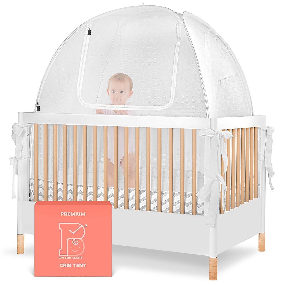 Crib Tent by Pro Baby Safety - Crib Topper Net with Viewing Window – See Through Soft Silky Mesh - Zippered Safety Top for Mosquito Bites and Falling Protection for Infant