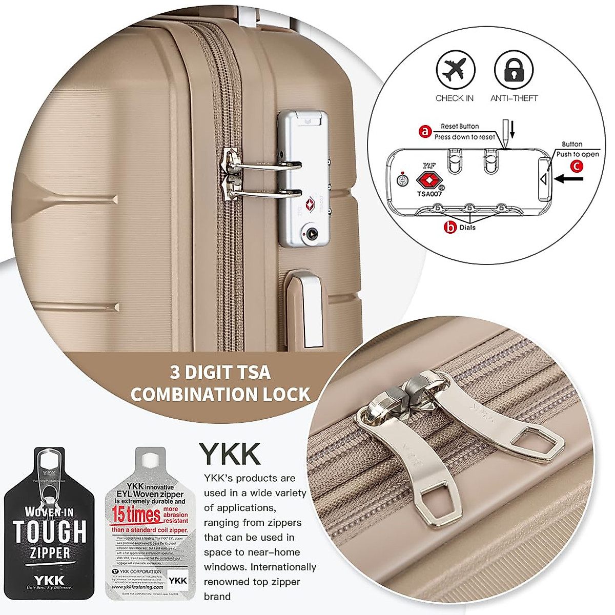 Somago Luggage Sets and Packing Cube Travel Set Lightweight Hardside Polypropylene Suitcases with Double Spinner Wheels and TSA Lock,Noble Golden