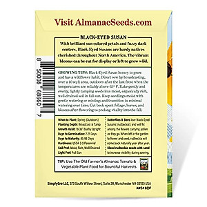The Old Farmer's Almanac Black Eyed Susan Seeds (Rudbeckia) - Approx 1200 Flower Seeds Flower Seeds - Premium Non-GMO, Open Pollinated, USA Origin