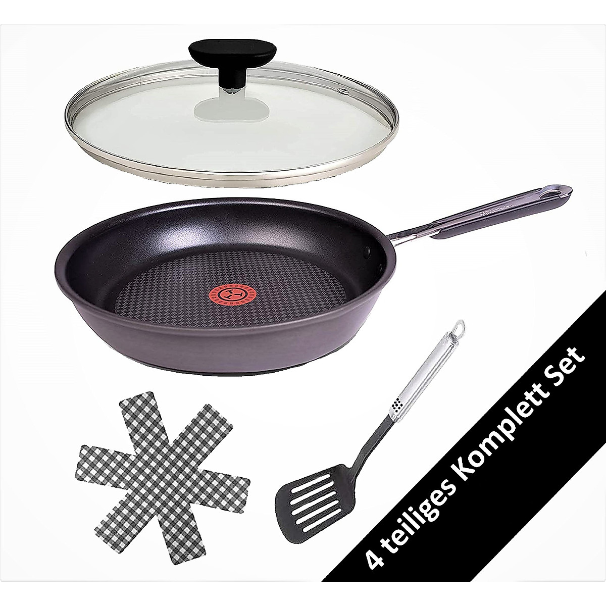 Tefal Jamie Oliver E75604 Frying Pan with Lid, 24 cm, Induction, 4-Piece Set, Frying Pan Non-Stick Coating, Oven-Safe, Dishwasher Safe, for All Types of Cookers, Includes Spatula