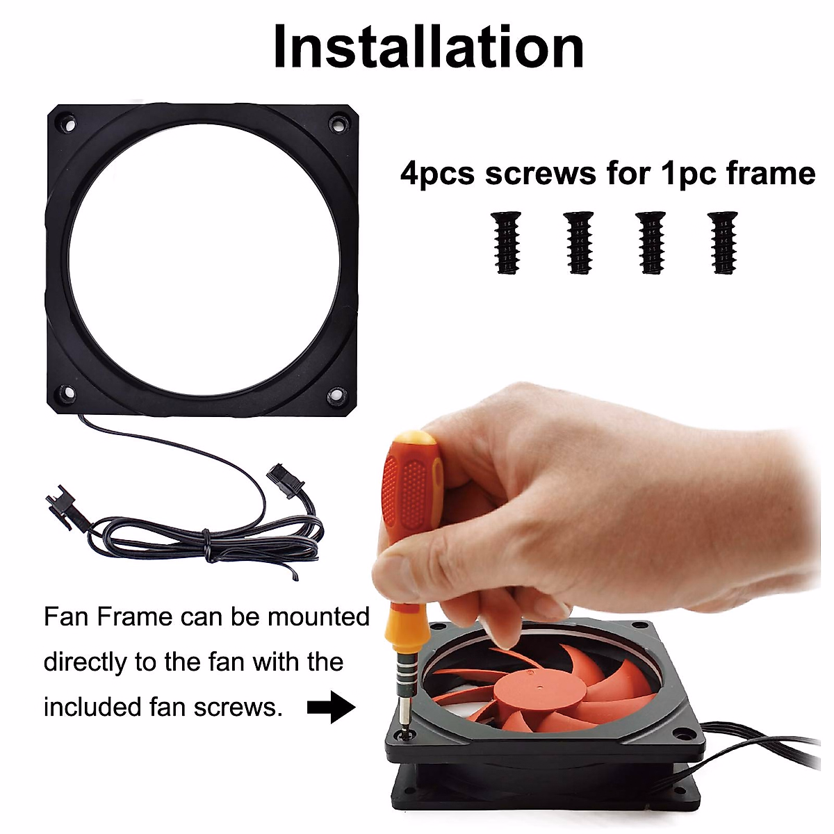 Addressable RGB Fan Halo, Airgoo 3 Packs Rainbow Fan Frame for 120mm Noctua PWM Fans, Compatible with 5V 3-pin ARGB Aura SYNC, Gigabyte RGB Fusion, MSI Mystic Light Sync M/B, Add Lighting to PC Fans