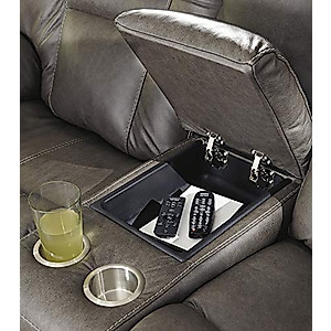 Signature Design by Ashley Wurstrow Leather Adjustable Dual Sided Power Reclining Loveseat with Console & USB Charging, Dark Gray