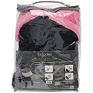 Tadpoles Quilted Stroller & Car Seat Cover - Black & Pink | 27" x 20" x 2" | Made of 100% Super Soft Microfiber Polyester | Warm, Gentle & Durable | Ideal for Use as a Stroller Cover & Car Seat Cover