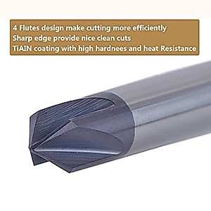 Spetool 90 Degree Carbide V Bits with Tiain Coated 4 Flutes, Chamfer End Mill for Caving V Groove and Sign