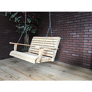 Generic 3FT Cypress Roll Porch Swing Made in USA with Hanging Hardware Apartment Size Swing, Unfinished Natural Wood Tone