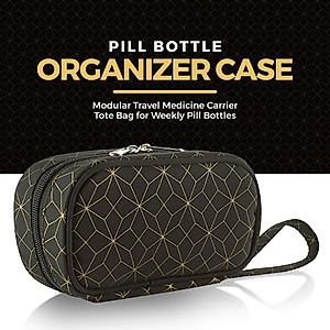 Pill Case and Pills Bottle Organizer - Weekly and Daily Medicine Container Carrier Tote Bag for Weekly Pill Bottles with 3 Extra Daily Bottles