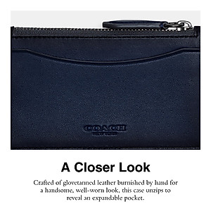 Coach Mens Zip Card Case in Burnished Leather, Deep Blue