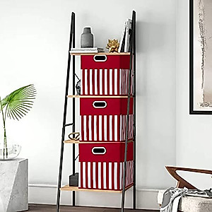 i BKGOO Folable Fabric storage Bins.Set of 3 Cubby Cubes with Handles Red-White Vertical lines 13x13x13 inch