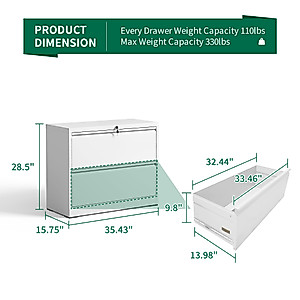 BIZOEIRON 2 Drawer File Cabinet and 2 Drawer File Cabinet with Lock, White