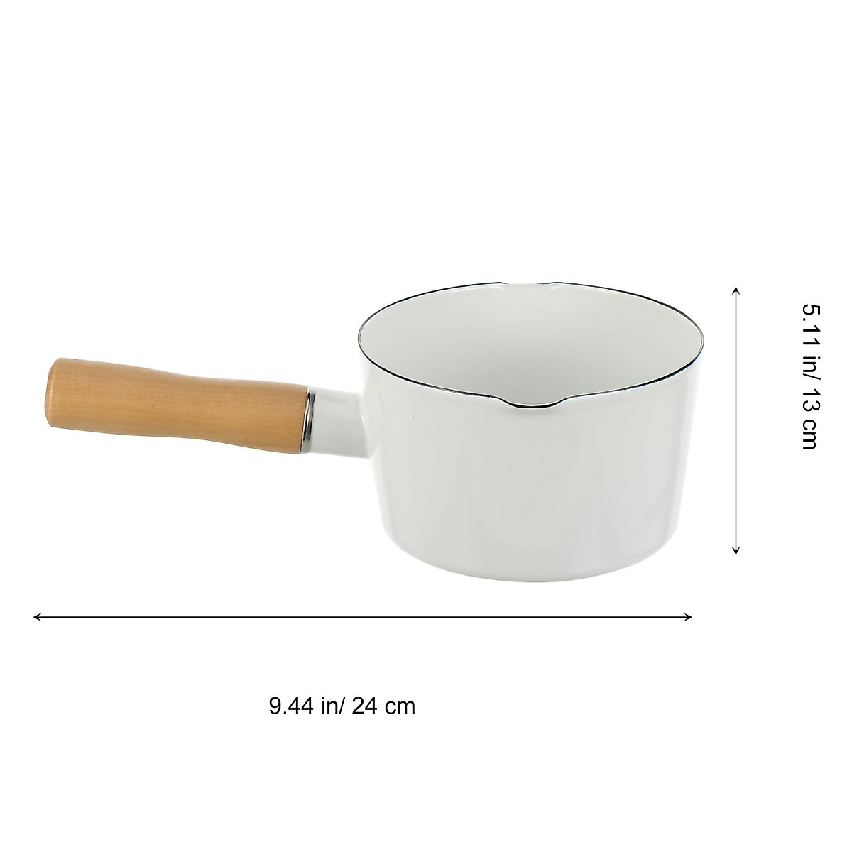 Cabilock Sauce Pan Ceramic Saucepan Small Milk Pot Enamel Butter Warmer Soup Milk Boiling Melting Pot with Wood Handle for Milk Melting Chocolate Candy Candle Making Milk Pan Coffee Warmer