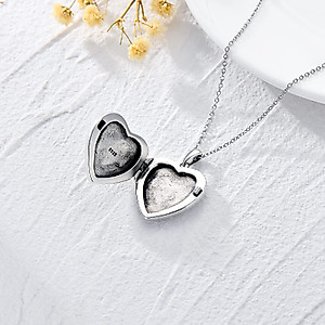 Dorunmo Rose Heart Locket Necklace that Hold 2 Photos 925 Sterling Silver Personalized Customized Rose Picture Locket Pendant Heart Locket Necklace for Women Mom