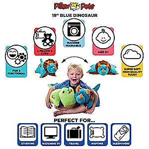 Pillow Pets Triceratops Blue Dinosaur, 18" Stuffed Animal Plush Toy