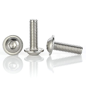 M6 x 10mm 12mm 16mm 20mm 25mm Flanged Button Head Socket Cap Screws, 304 Stainless Steel 18-8, Bright Finish, Fully Threaded, 50 PCS