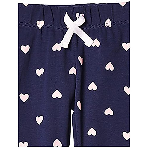 Amazon Essentials Baby Girls' Cotton Pull-On Pants, Pack of 4, Grey Hearts/Light Pink/Navy/Pink, 6-9 Months