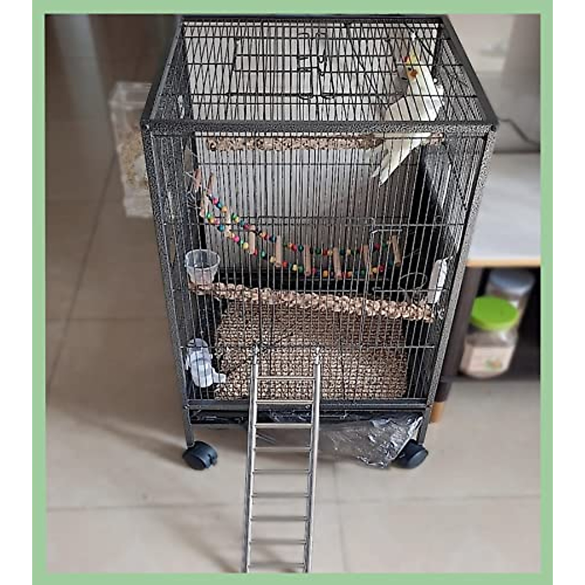GEKMOR Parrot Ladder 9-Step Stainless Steel Rustproof Metal Nonskid Smooth Portable Bird Cage Ladder with Hooks Cockatiel Stand Ladder for Parrots Parakeets Cockatoos Lovebirds