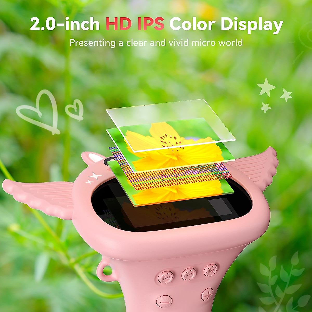 Hideal HP40 Microscope for Kids [Easy and Fun] 2" IPS Portable Handheld Kids Microscope Miniscope, Pocket Mini Scope Educational Science Kit, Birthday Easter Gifts for Kids, PC View, Pink