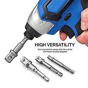 Impact Grade Socket Adapter Set - 3 Packs Drill Bit Adapter with Bit Holder, Sizes 1/4", 3/8", 1/2", 1/4-Inch Hex Shank, Cr-V, for Cordless Drill & Screwdriver, Power Drill & Driver