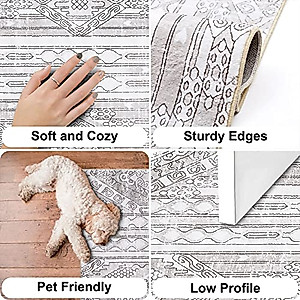 Abstract bloom Boho Chic Tribal Distressed Runner Rug 2'X6', Monaco Collection Area Rug for Living Room Washable Farmhouse Geometric Super Soft Throw Rug for Bedroom Bathroom Office Dorm (Brown 2'X6')